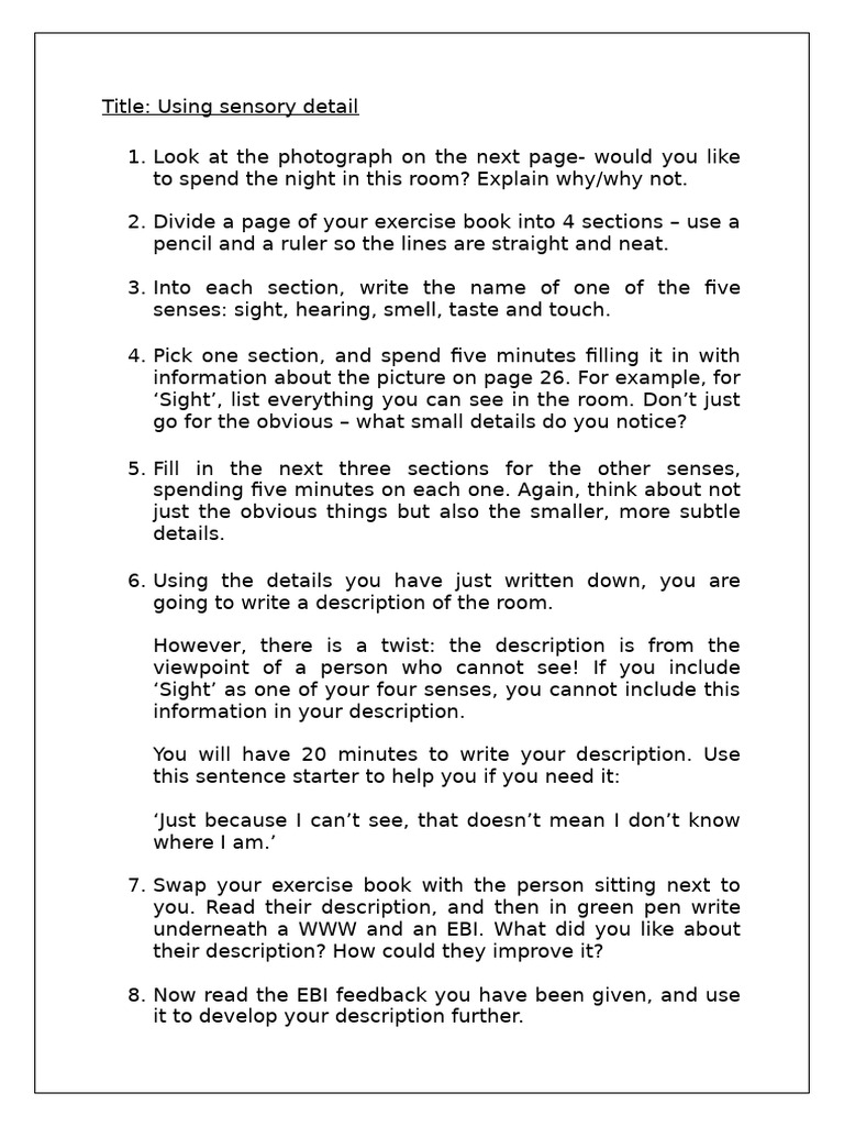 Using Sensory Detail Worksheet | PDF