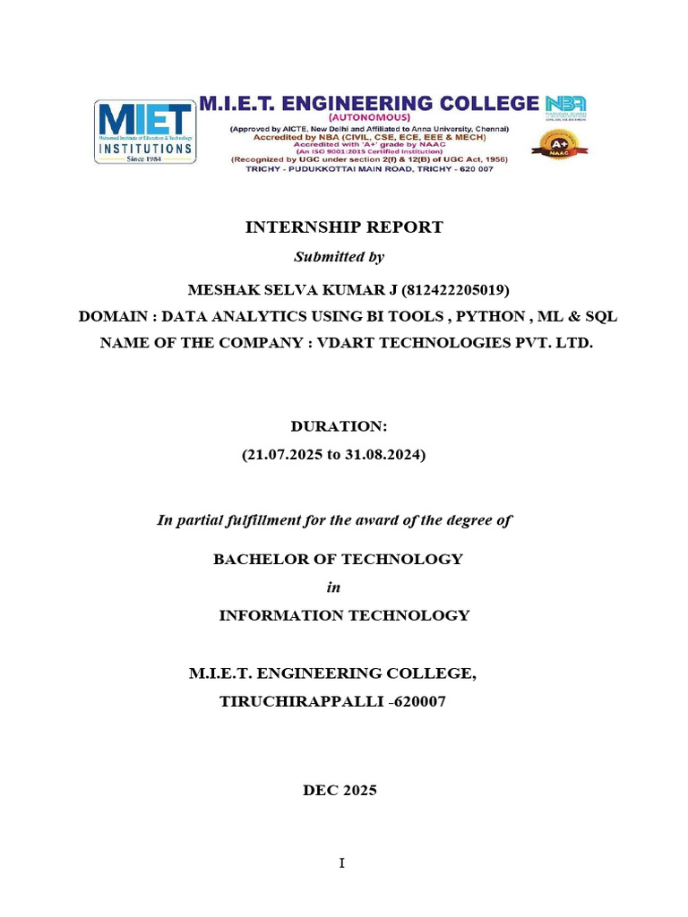 Meshak Selva Kumar - Intern Report-1 | PDF | Data Analysis | Analytics