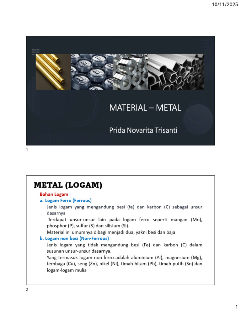 Jenis dan Karakteristik Logam Ferro dan Non-Ferro | PDF