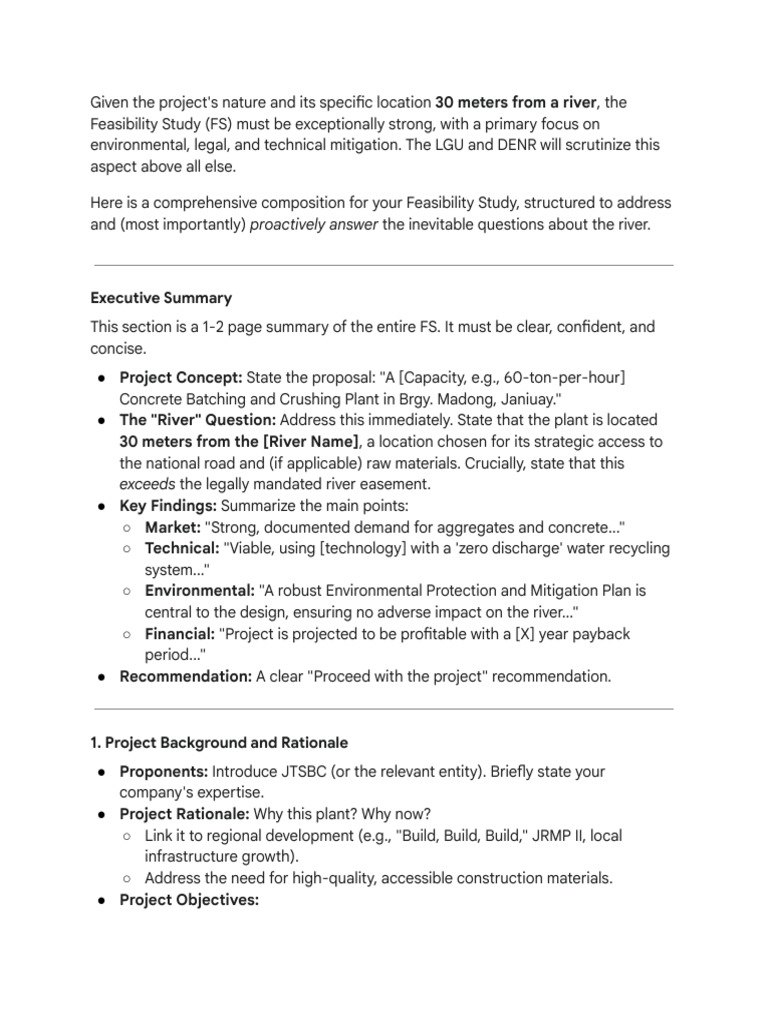 Feasibility Study for Concrete Plant Near River | PDF | Waste | Water