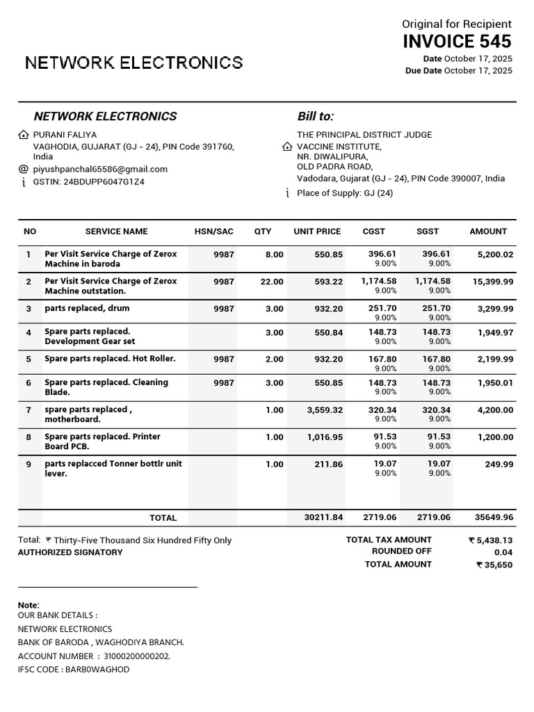 Invoice 545 | PDF | Economy Of India