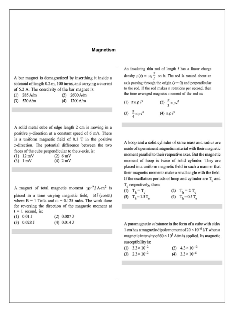 JEE Mains 2019 Magnetism Question Bank | PDF | Ferromagnetism | Magnetism