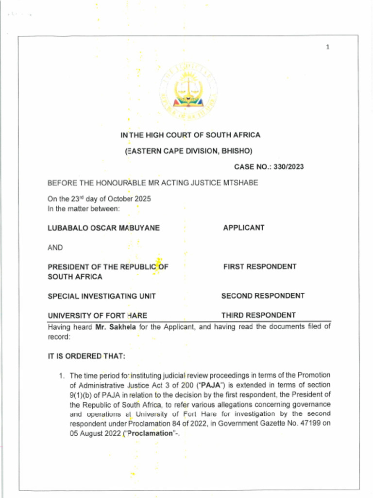 Court Order - Mabuyane - 23 October 2025 | PDF