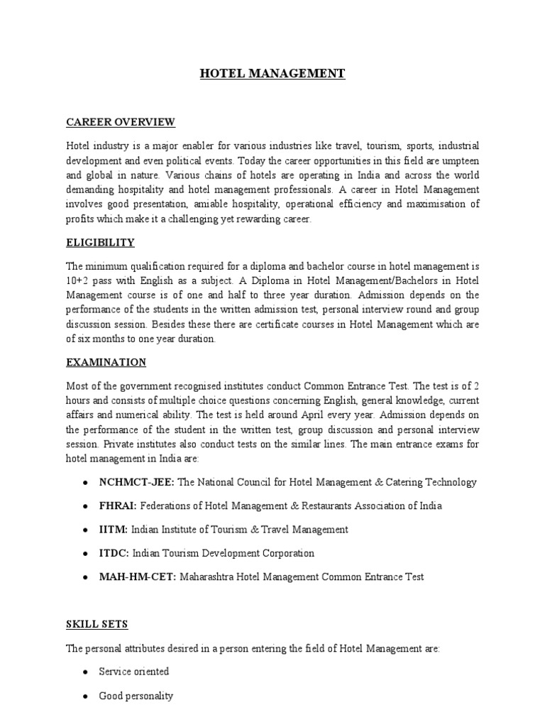Hotel Management | PDF | University And College Admission | Test ...