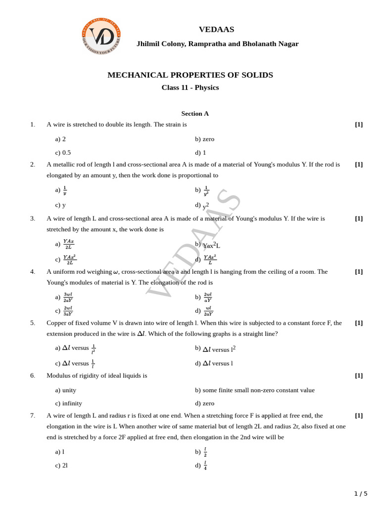 Mechanical Properties of Solids Assignment | PDF | Deformation ...
