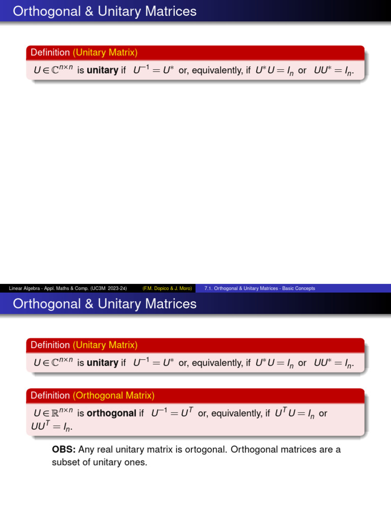 7.1 - Orthogonal Unitary Matrices - Basic Concepts | PDF | Matrix ...