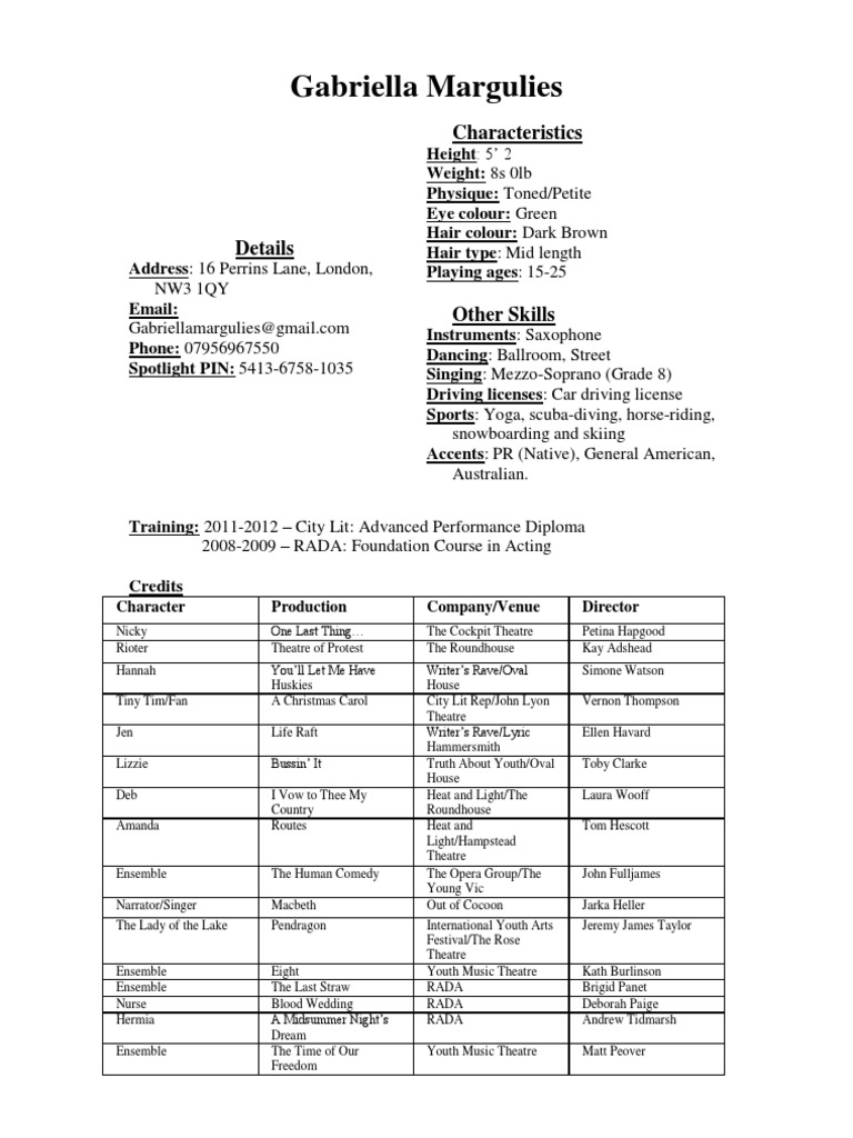 Gabby Acting CV 2012 | PDF | Poetry