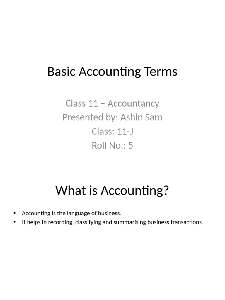 Basic Accounting Terms 12 Slide Ashin Sam | PDF