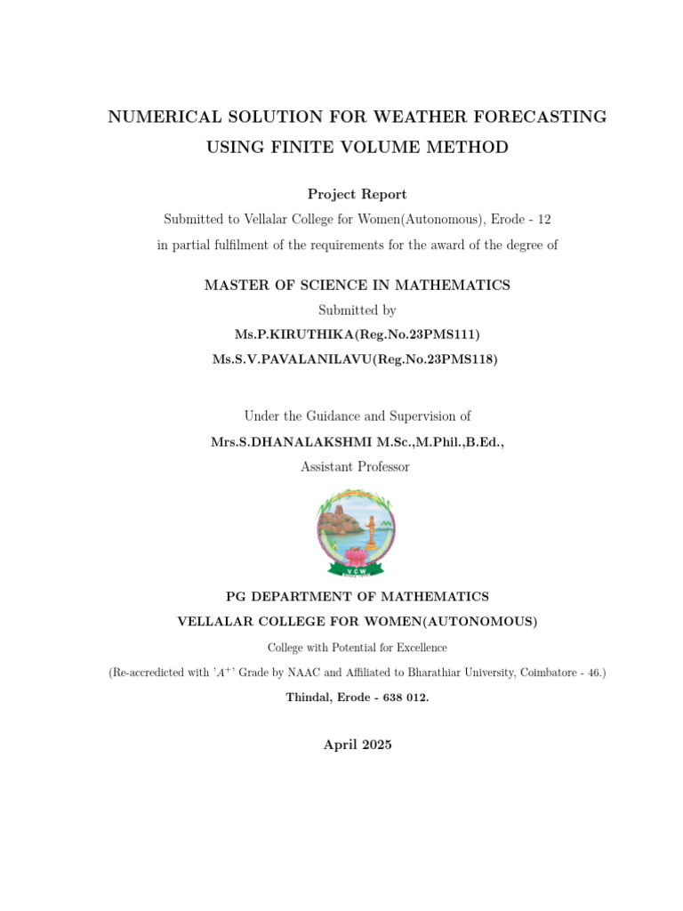 Numerical Solution For Weather Forecasting Using Finite Volume Method ...