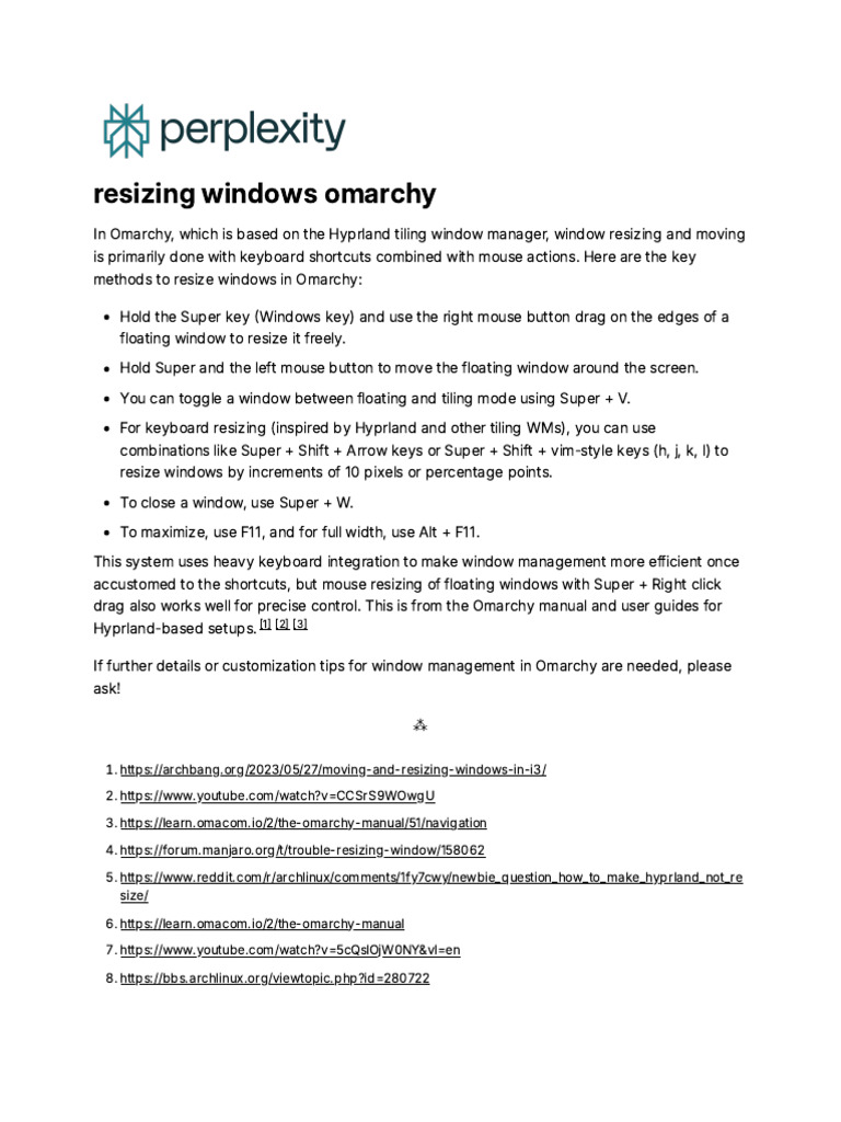 Resizing Windows Omarchy | PDF