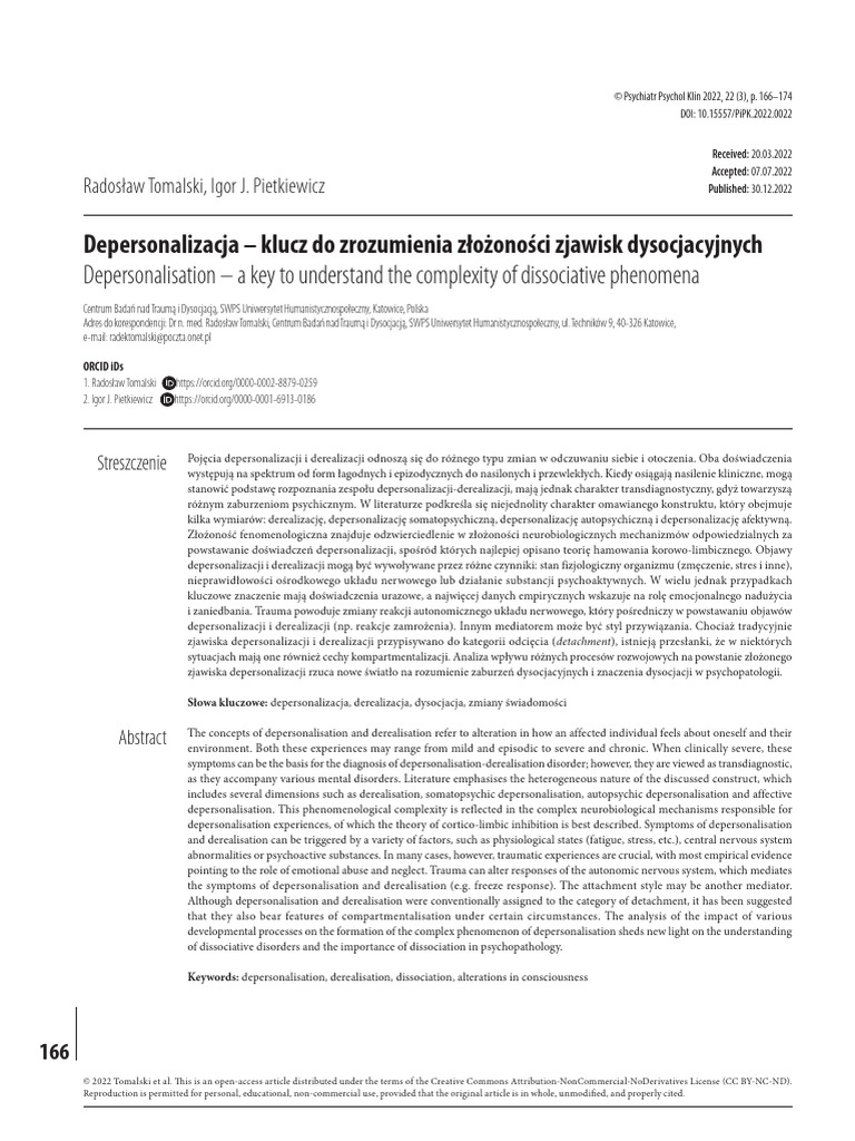 Depersonalisation A Key To Understand TH | PDF