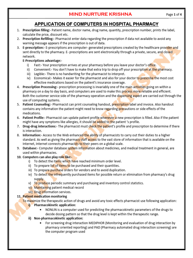 Application of Computers in Hospital Pharmacy | PDF | Medical ...