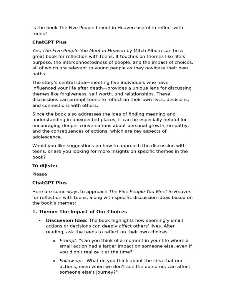 The Five People I Meet in Heaven | PDF | Adolescence | Forgiveness