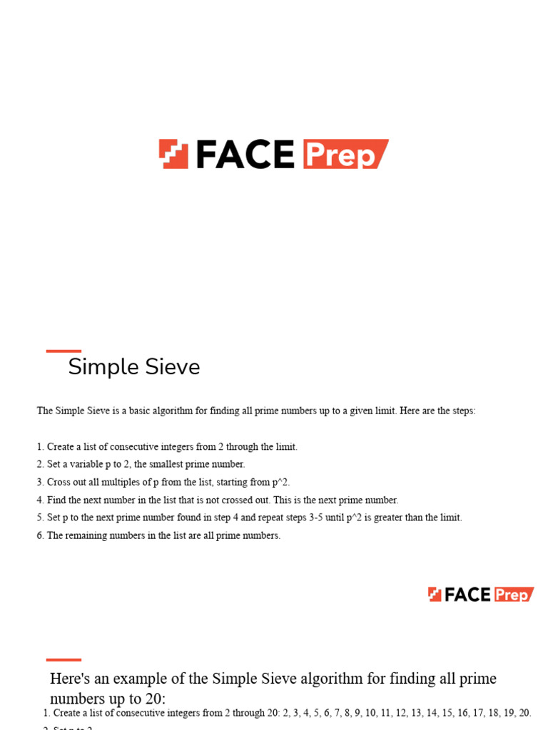 Simple Sieve Algorithm for Primes | PDF