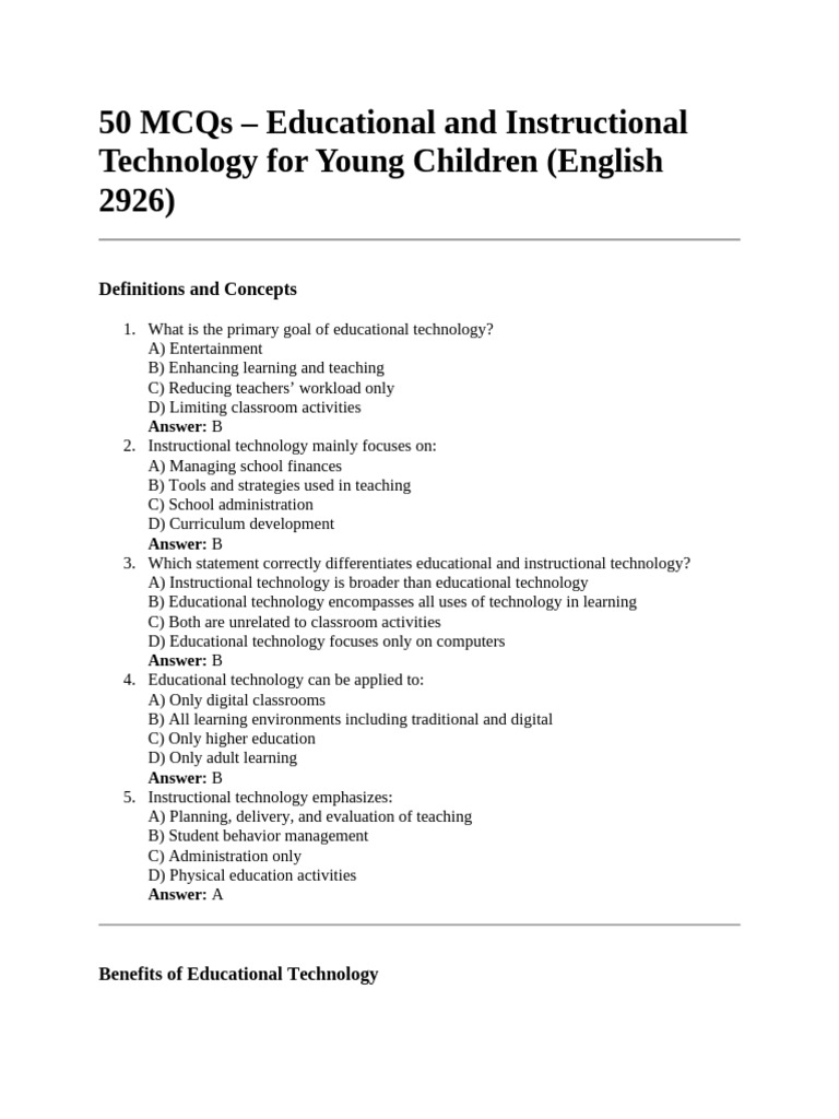 50 MCQs | PDF | Educational Technology | Teachers