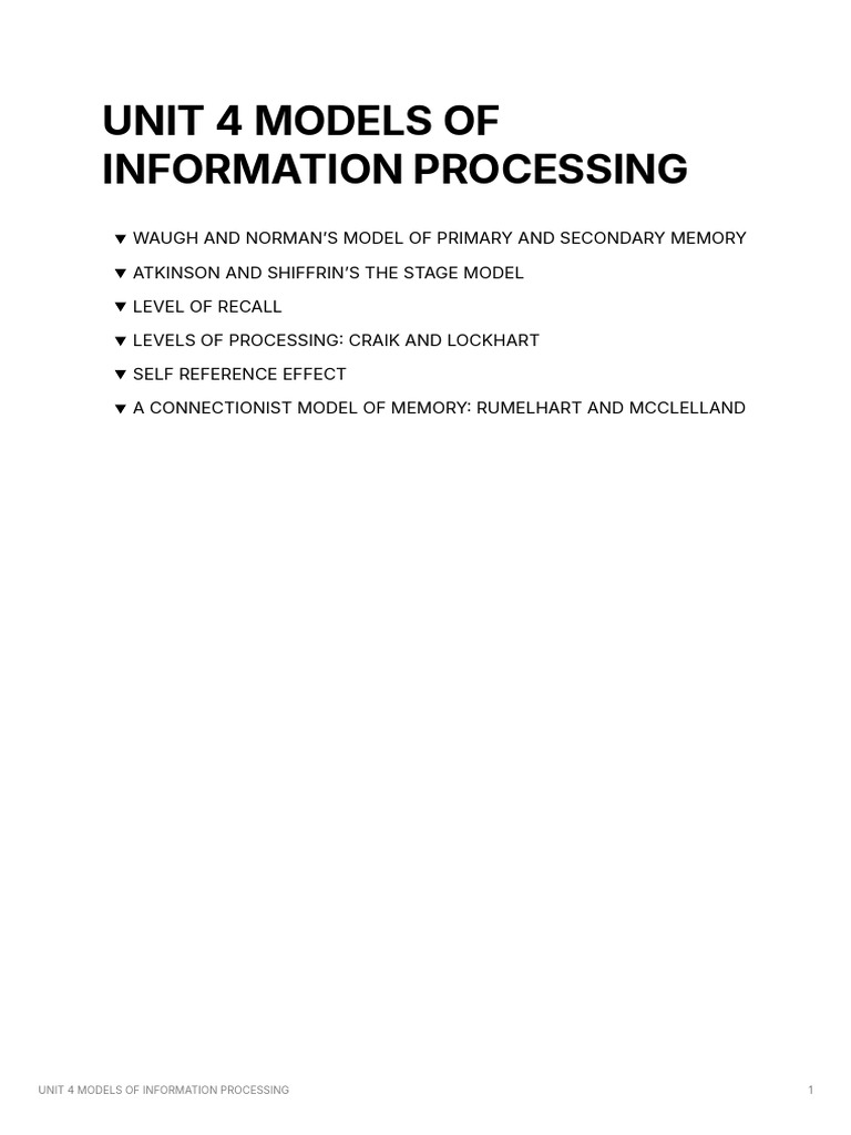 Unit 4 Models of Information Processing | PDF