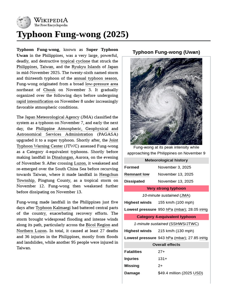 Typhoon Fung-Wong (2025) | PDF | Tropical Cyclones | Typhoon