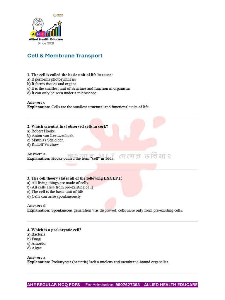 Cell and Membrane Transport | PDF | Endoplasmic Reticulum | Cell (Biology)