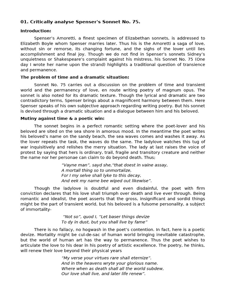 Critical Appreciation of Spenser | PDF | Edmund Spenser | Sonnets