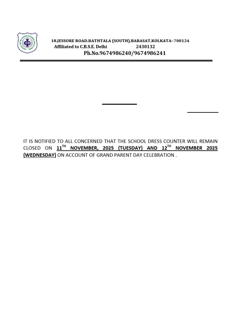 Uniform Counter Close Notice | PDF