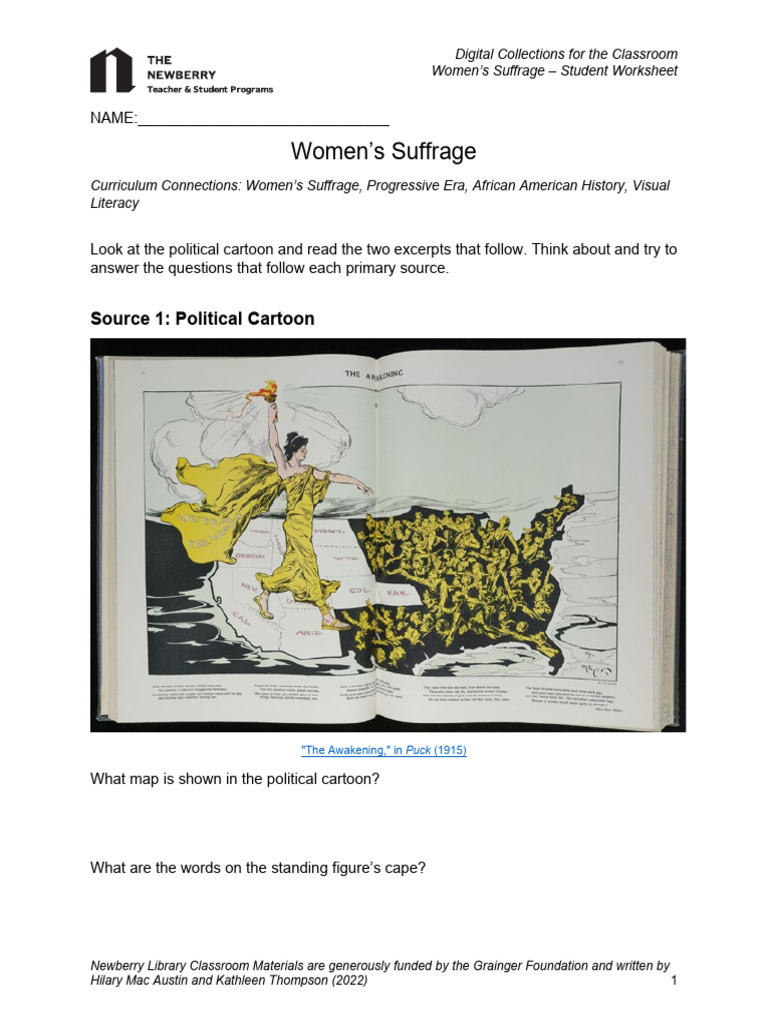 WomensSuffrage StudentWorksheet Download | PDF | Suffrage