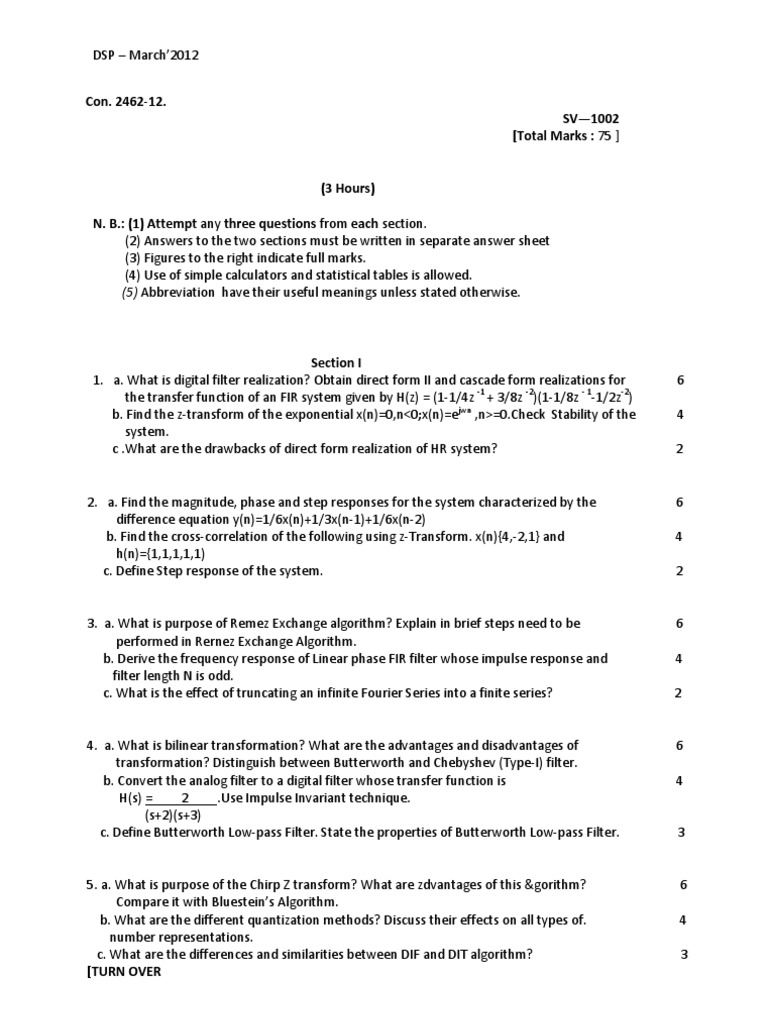 DSP Question Paper April 2012 | PDF | Digital Signal Processing | Low ...