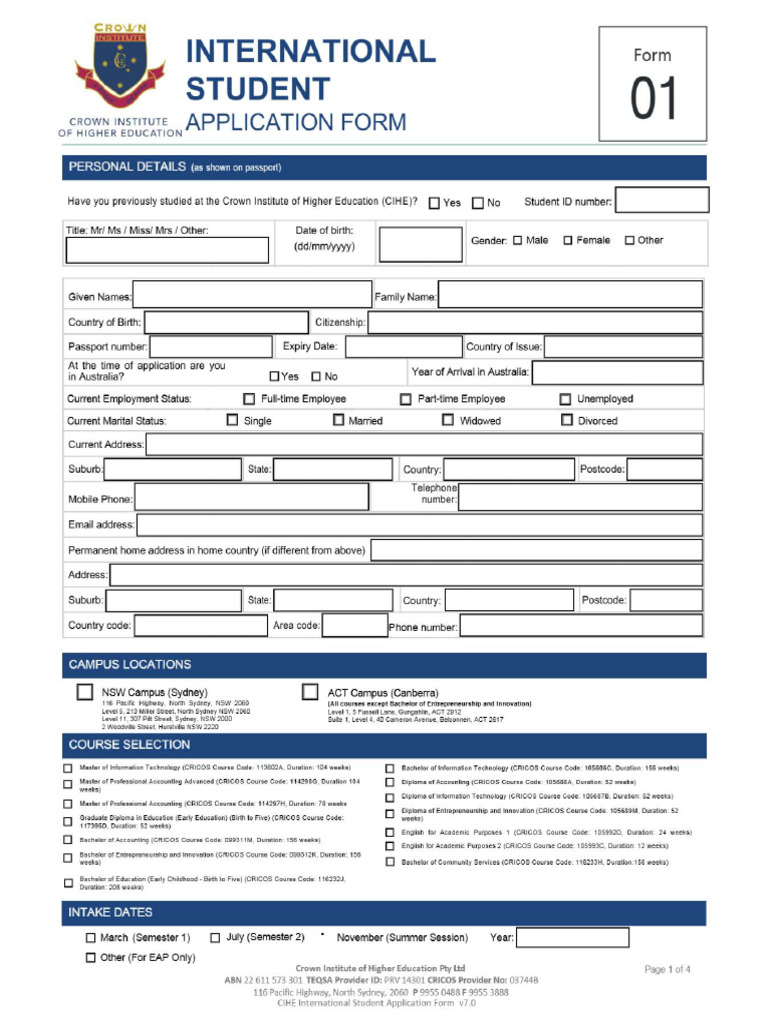 International Student Application Form .. | PDF