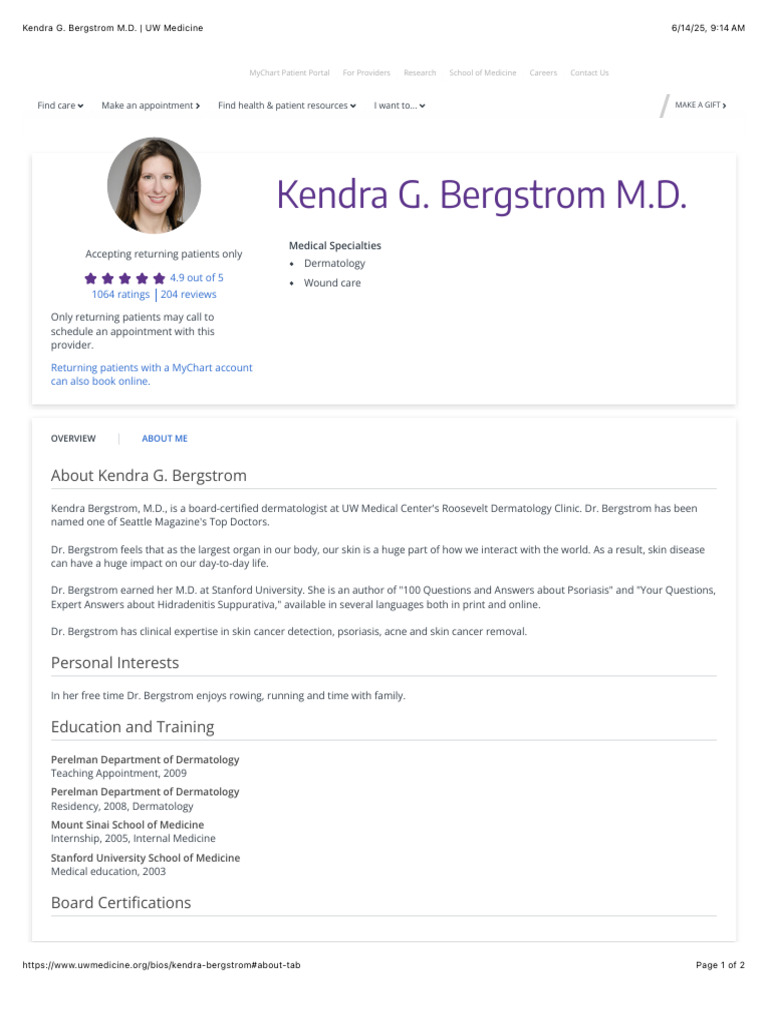 Kendra G. Bergstrom M.D. - UW Medicine | PDF | Dermatology | Doctor Of ...