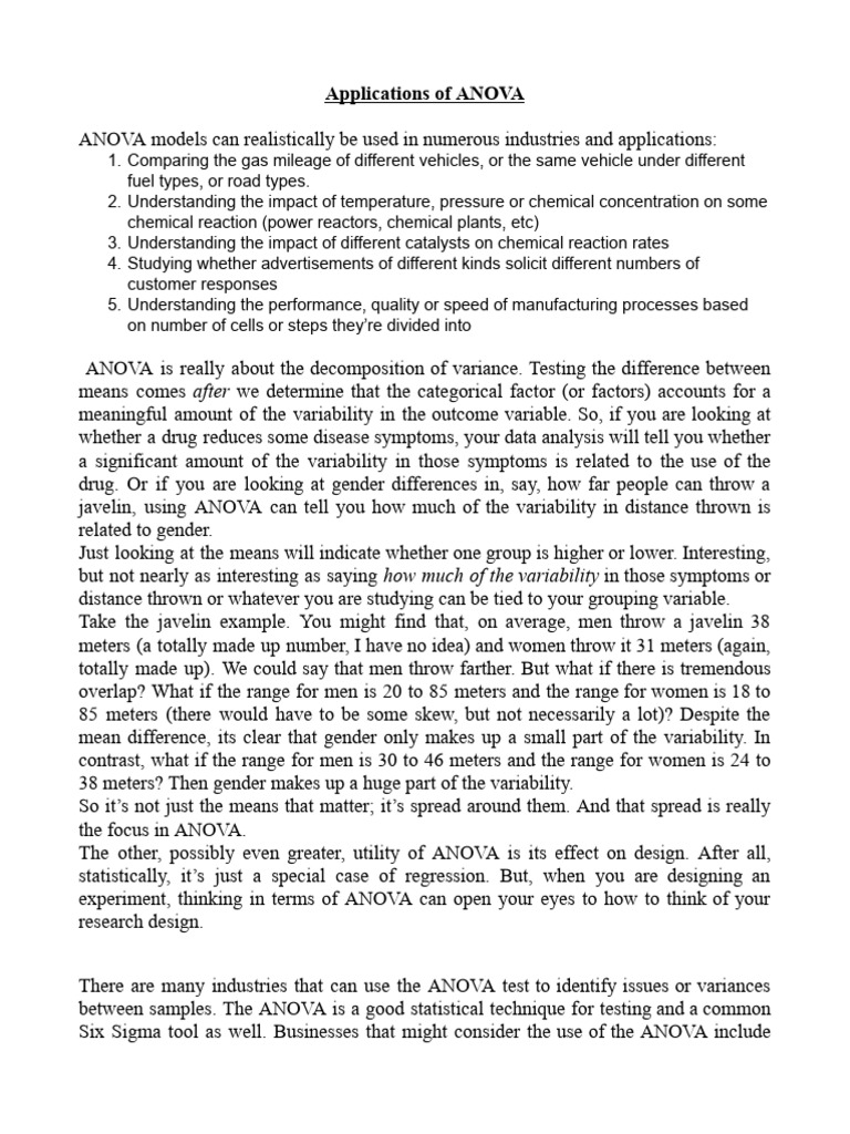 ANOVA-applications.doc | PDF | Analysis Of Variance | Variance
