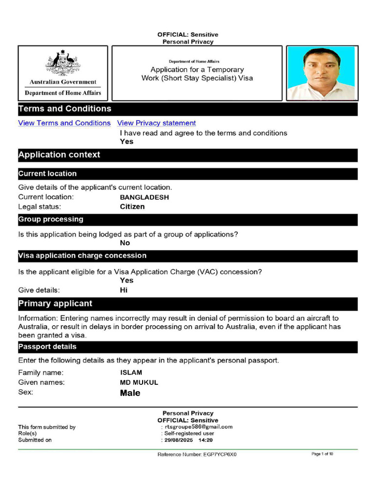 Md Mukul Islam Visa Application | PDF