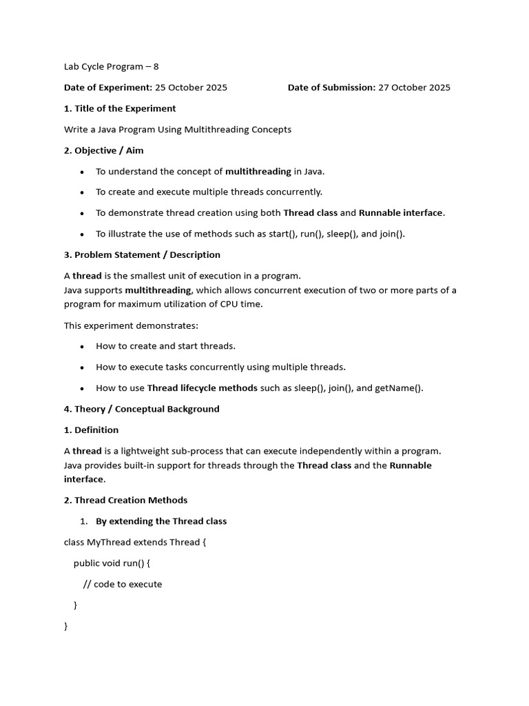 Lab Cycle 8 | PDF | Thread (Computing) | Operating System Technology