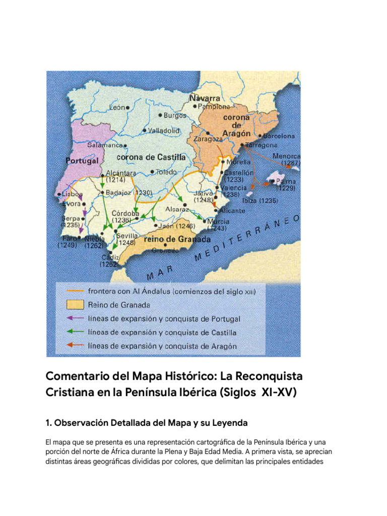 Comentario de Mapa. La Reconquista Cristiana en La Península Ibérica ...