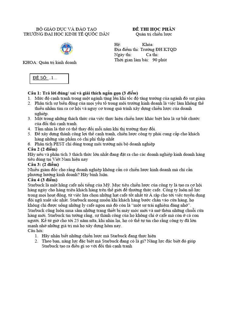 QTCL. Đề thi thử | PDF