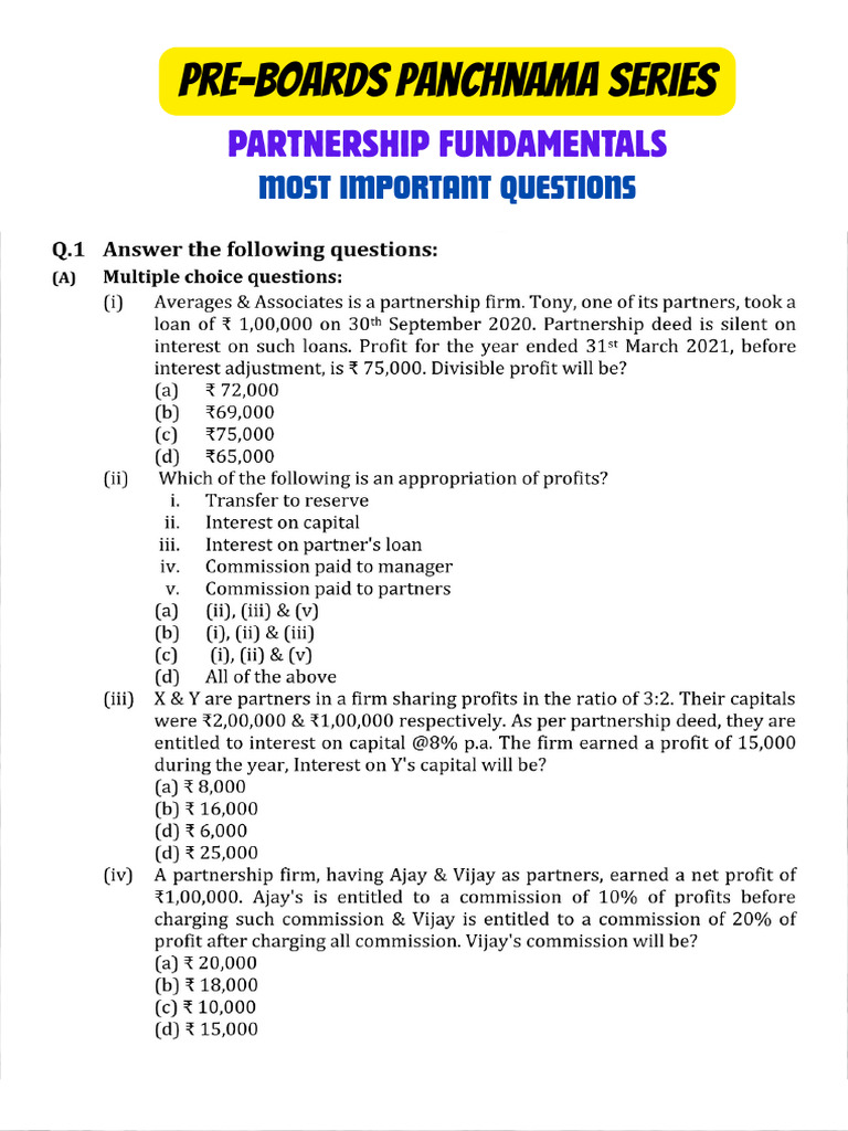 Partnership Fundamentals Imp Questions PDF | PDF