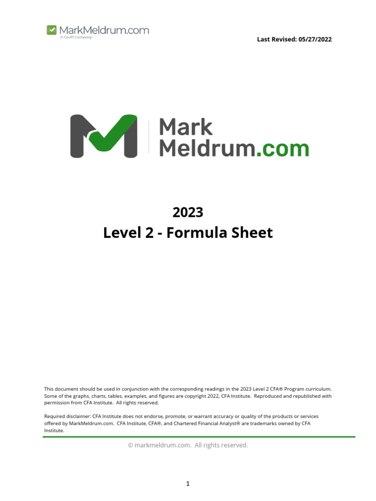L2 2023 Formula Sheet | PDF | Free Cash Flow | Dividend