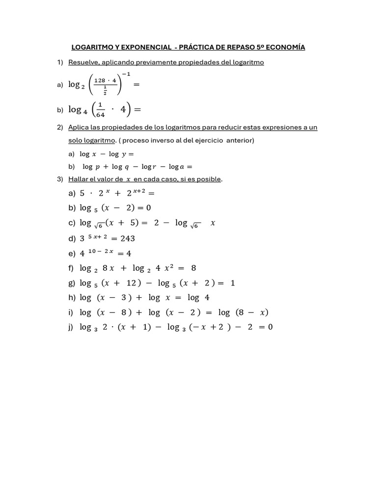 Logaritmo y Exponencial ( Práctica Extra) | PDF