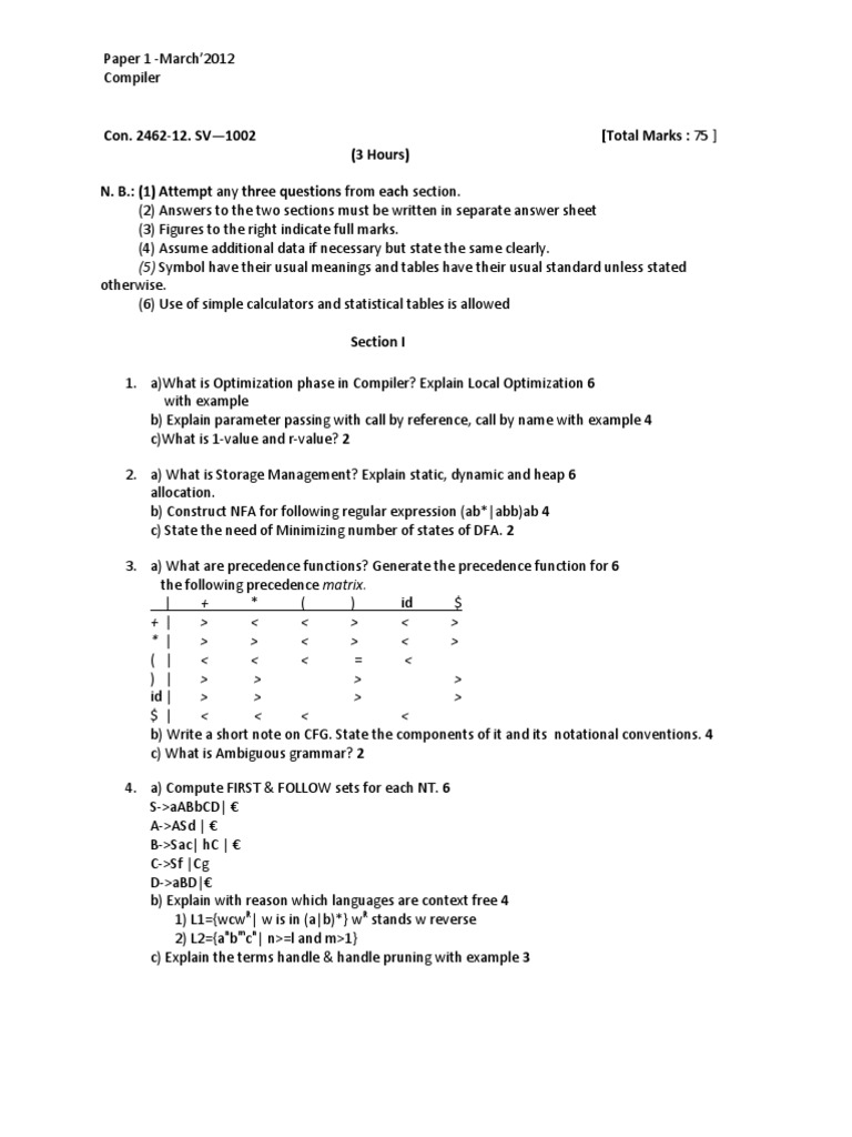 Compiler Question Paper April 2012 | PDF | C (Programming Language ...