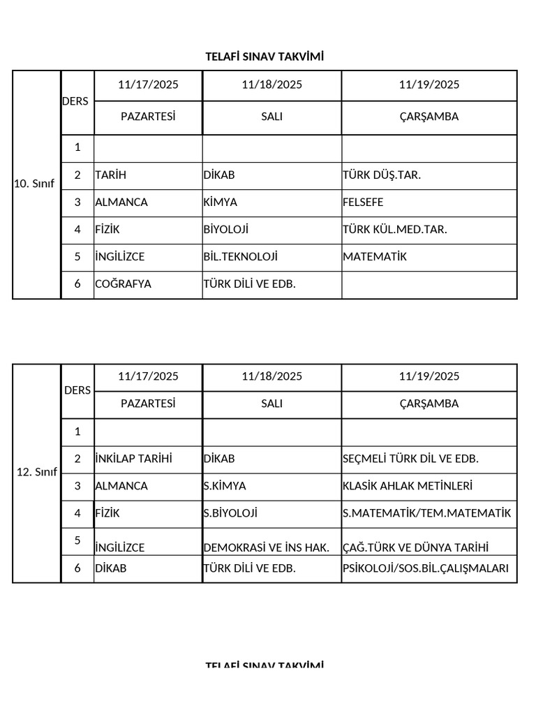 Telafi̇ Sinav | PDF