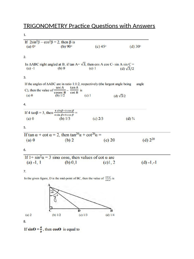 Trigonometry MCQs With Answer | PDF
