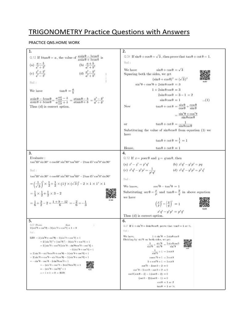 Trigonometry, Practice Qns | PDF