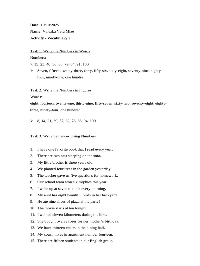 Activity - Vocabulary 2 Vera Mize | PDF