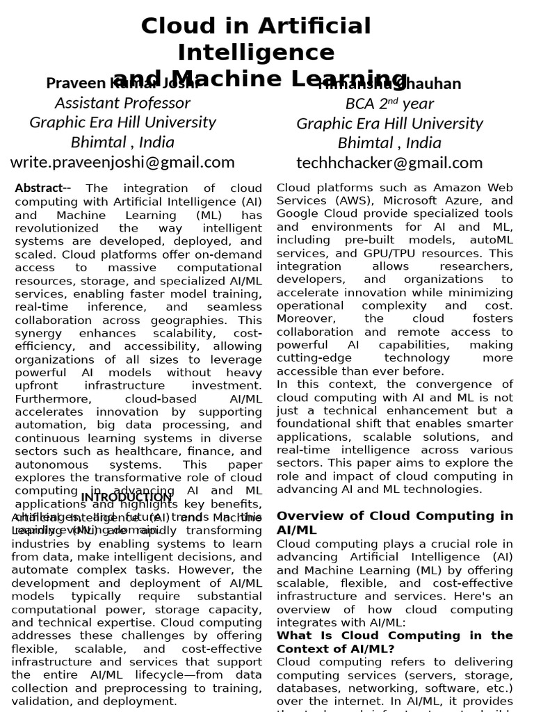 Cloud Computing in AI and ML Integration | PDF | Cloud Computing ...