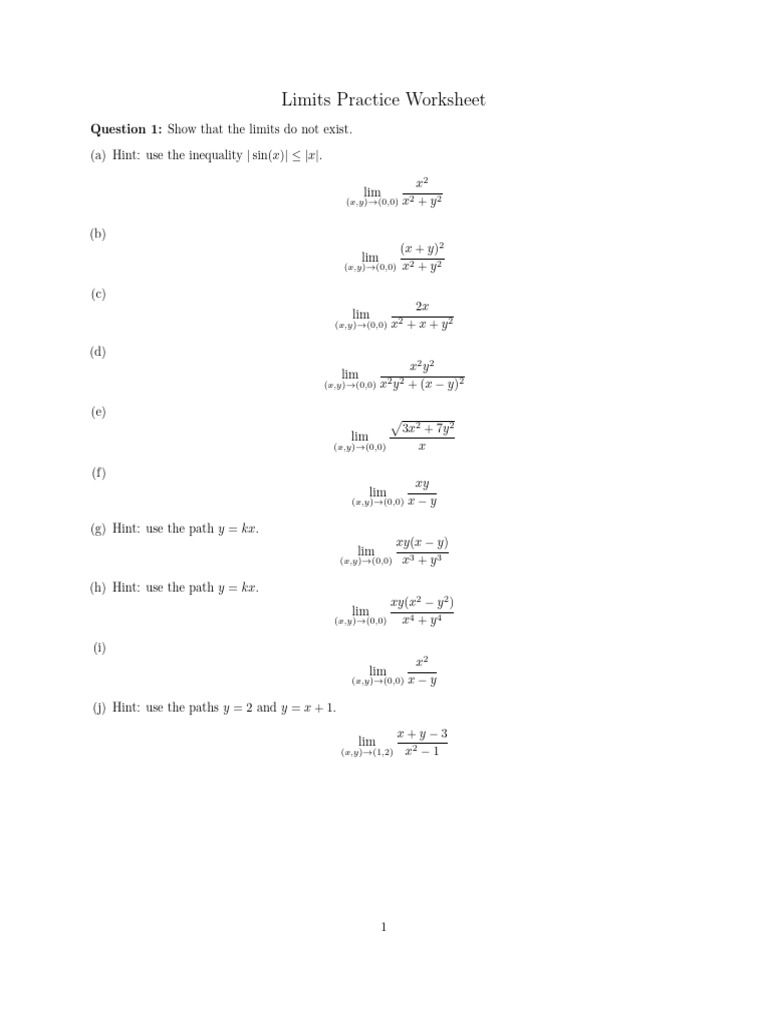 Limits Practice Worksheet | PDF