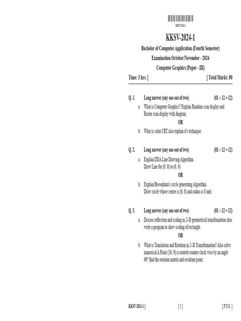 144 - Oct - Nov - 24 - BCA - Sem IV - Paper III - Computer Graphics (1) | PDF | Pixel | Area