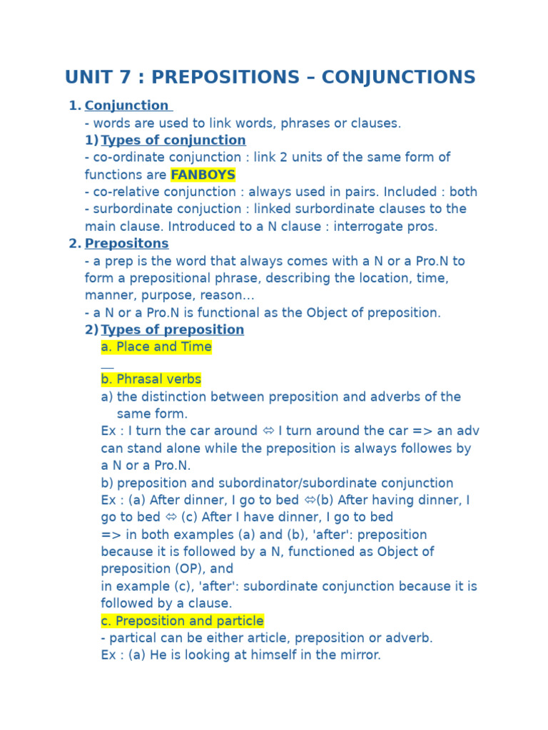 UNIT 7. Preposition | PDF