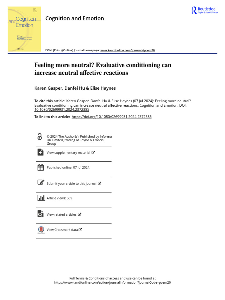 Feeling more neutral Evaluative conditioning can increase neutral ...