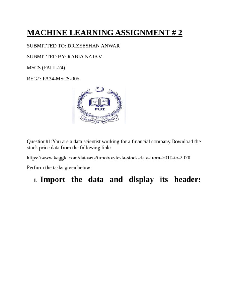 Rabia Najam ML Assignment#2 | PDF | Accuracy And Precision | Statistical Analysis