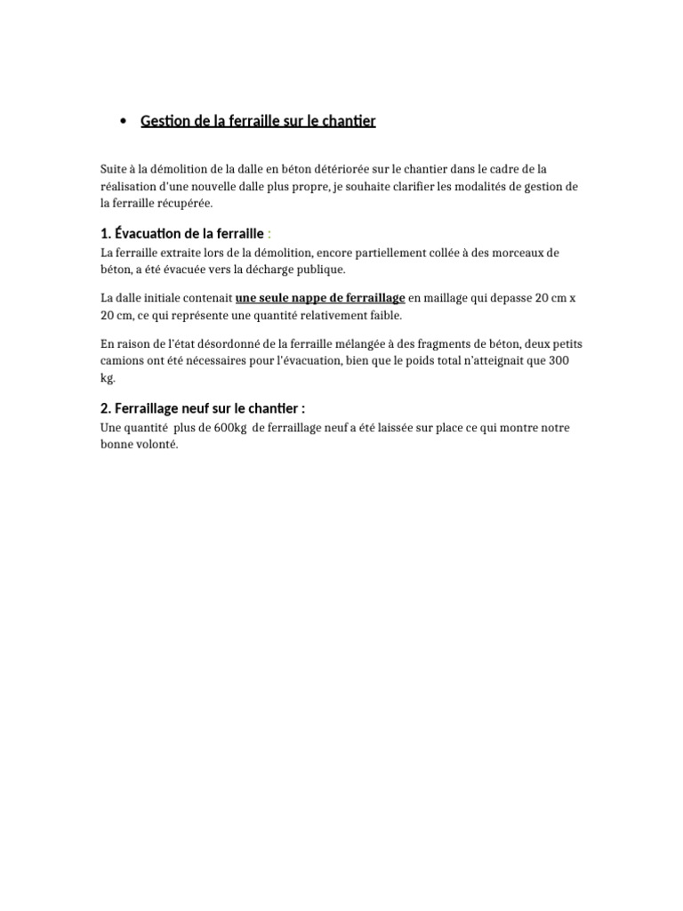Gestion Ferraille Chantier | PDF
