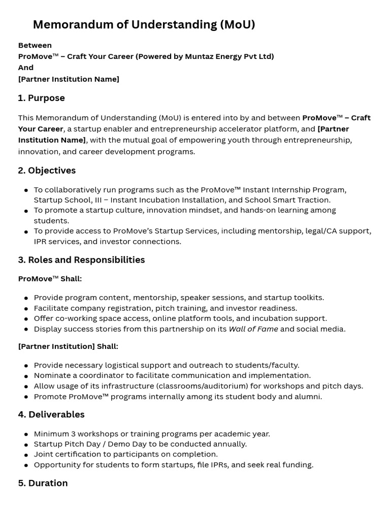 ? Memorandum of Understanding (MoU) | PDF | Startup Company | Small ...