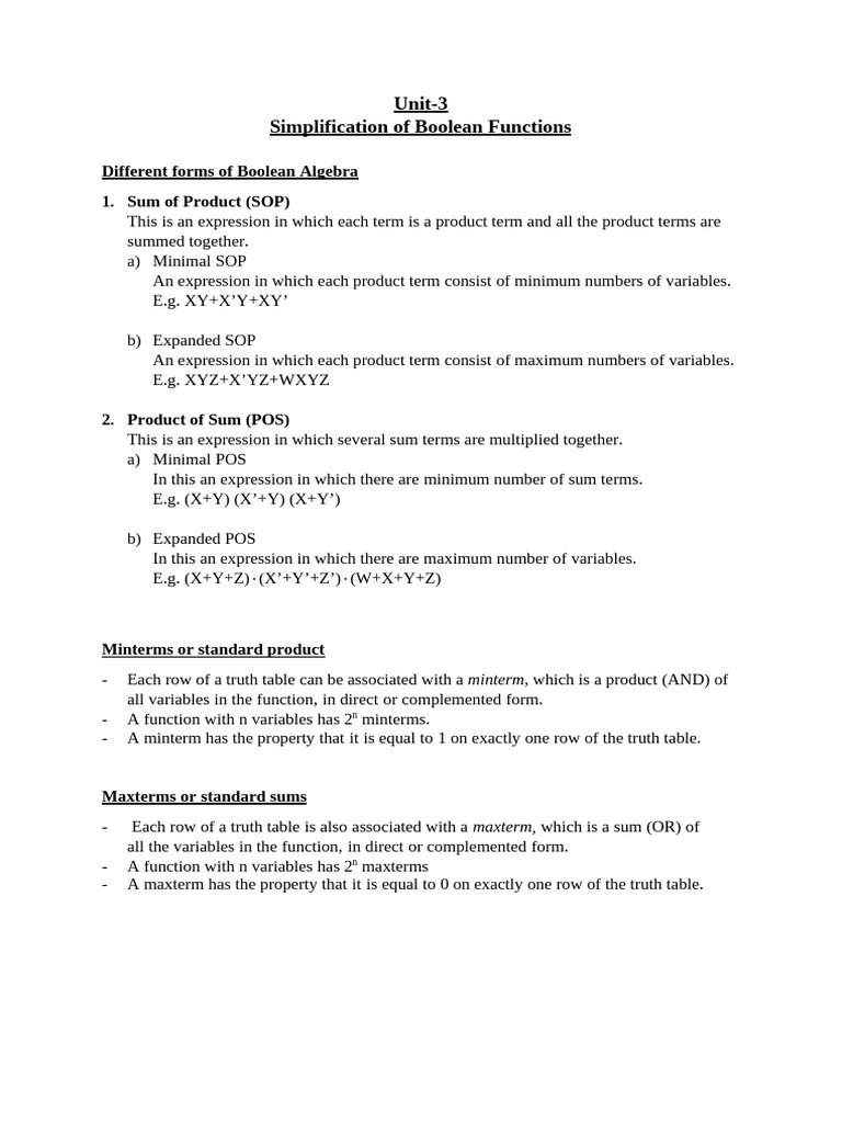 Simplification of Boolean Functions DL 1 | PDF | Logic Gate ...